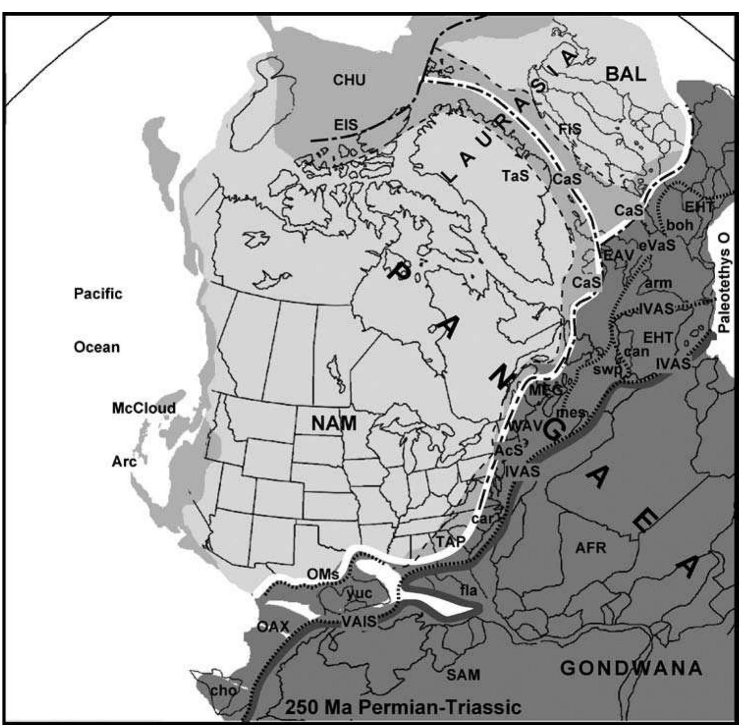 Permo-triassic (250 ma) reconstruction of western pangaea in