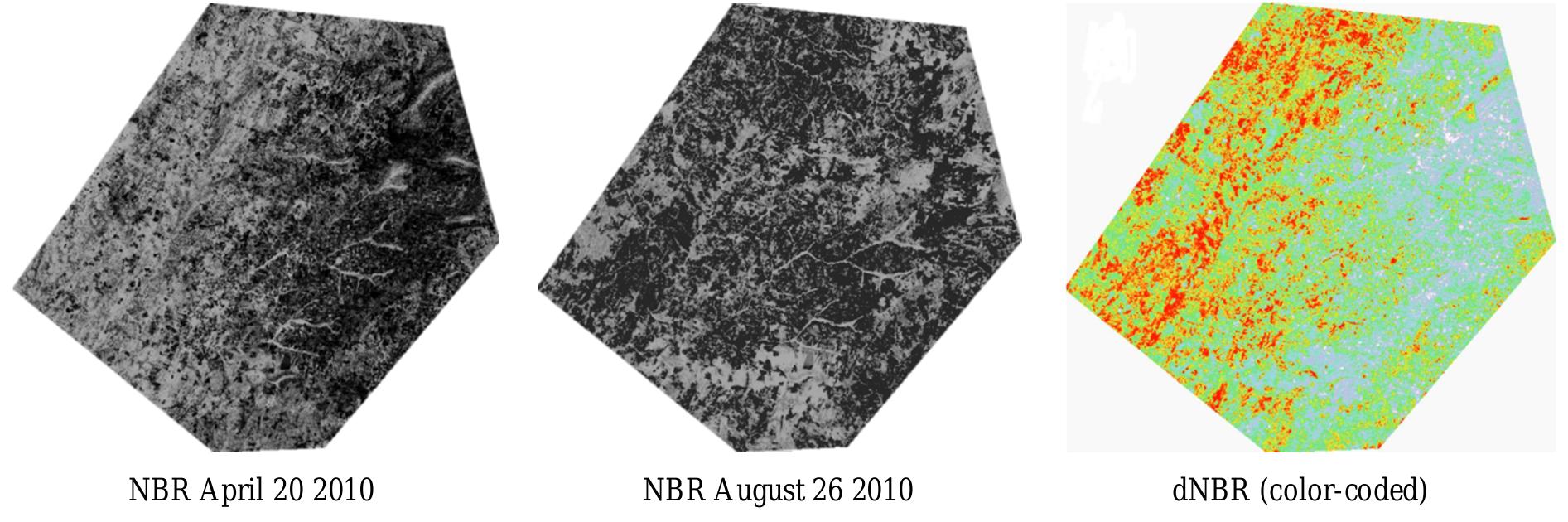 ‘igure 2: nbr images for the pre-fire and post-fire landsat