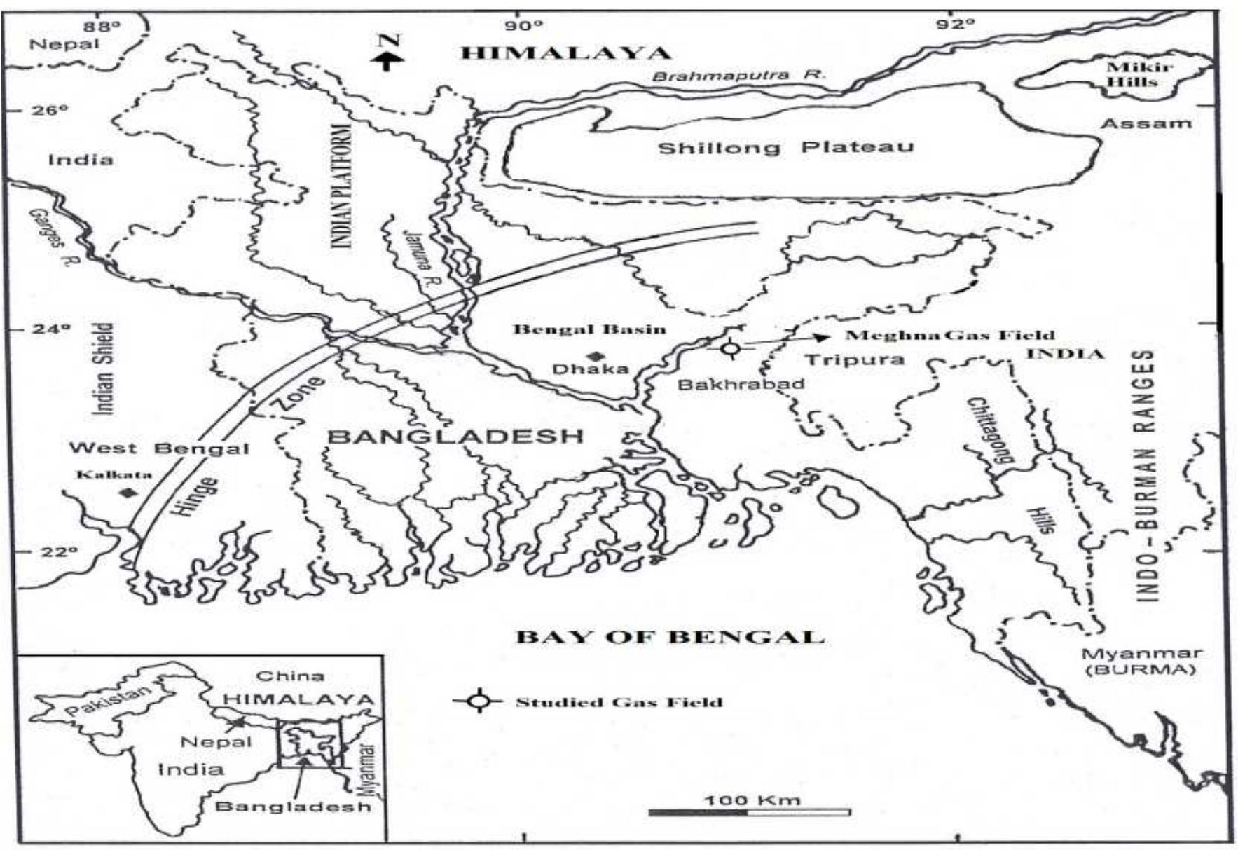 Map showing the location of the meghna gas field (modified
