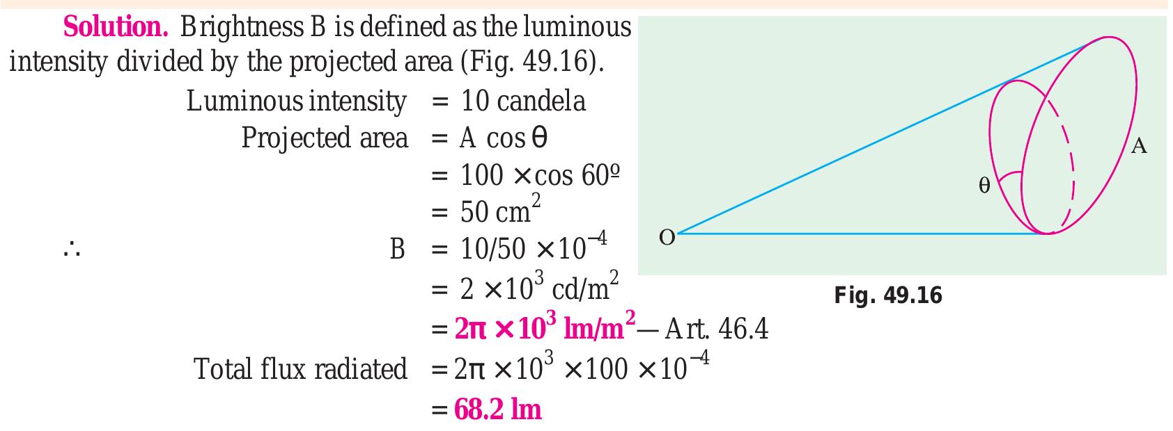 Example 49.13. calculate the brightness (or luminance) of