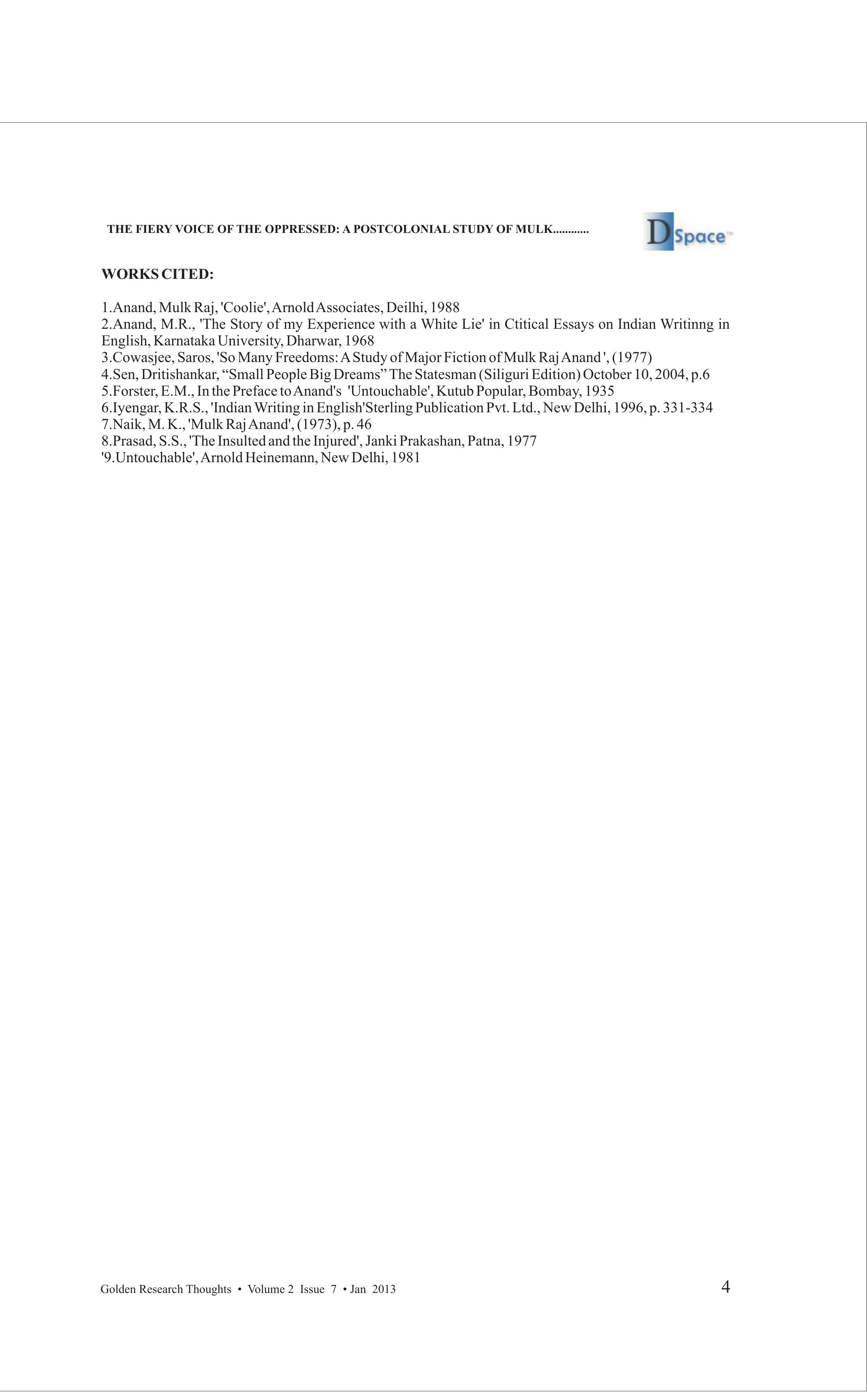 Table 1 - THE FIERY VOICE OF THE OPPRESSED: A POSTCOLONIAL