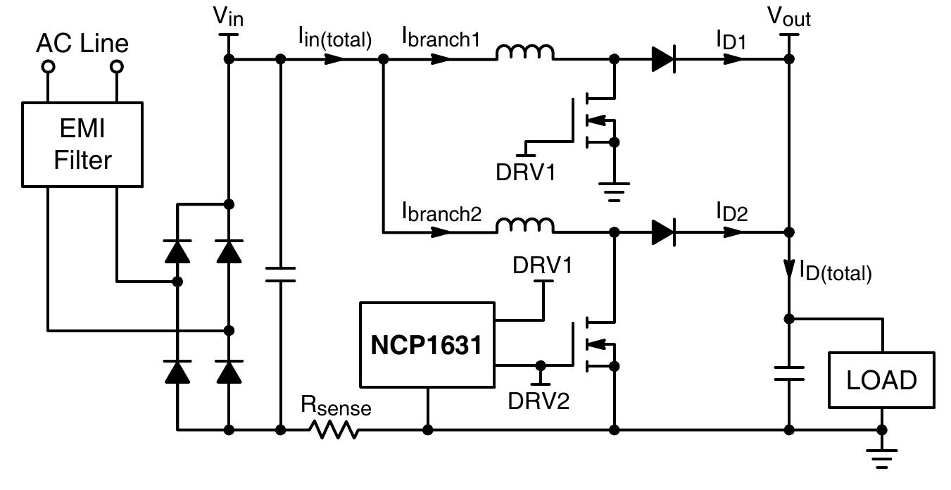 -2. simplified schematic of an interleaved pfc stage the