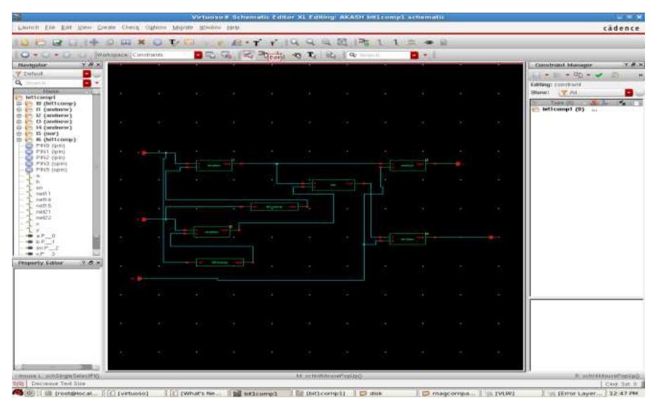 3: schematic of conventional 1-bit comparator in cadence