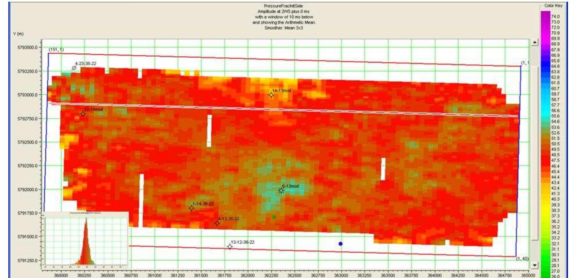 Map of average fracture breakdown pressure that would be