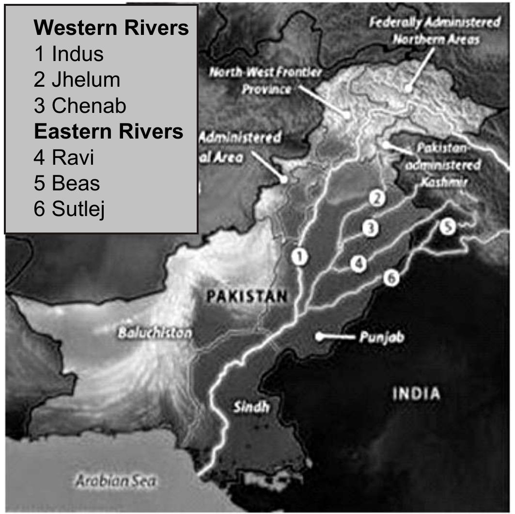 The indus river system showing western and eastern rivers