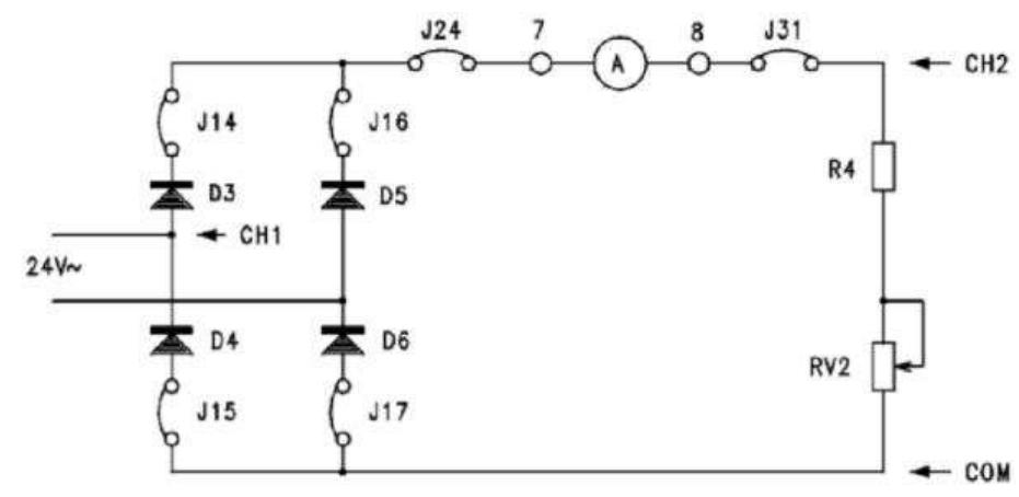 Full-wave rectifier circuit with oscilloscope the principal