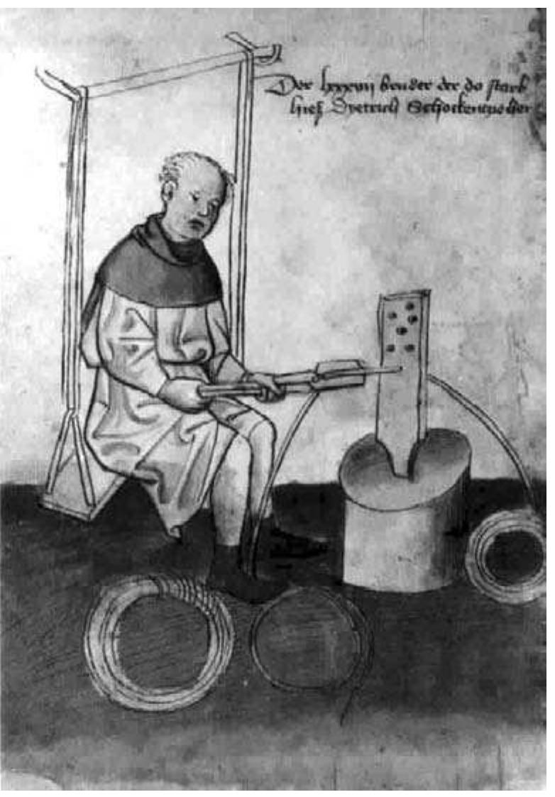 1 illustration of medieval wire drawing, as presented in the