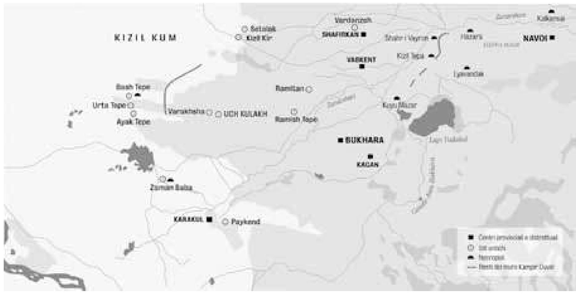 Map of the bukhara oasis (uzbekistan).