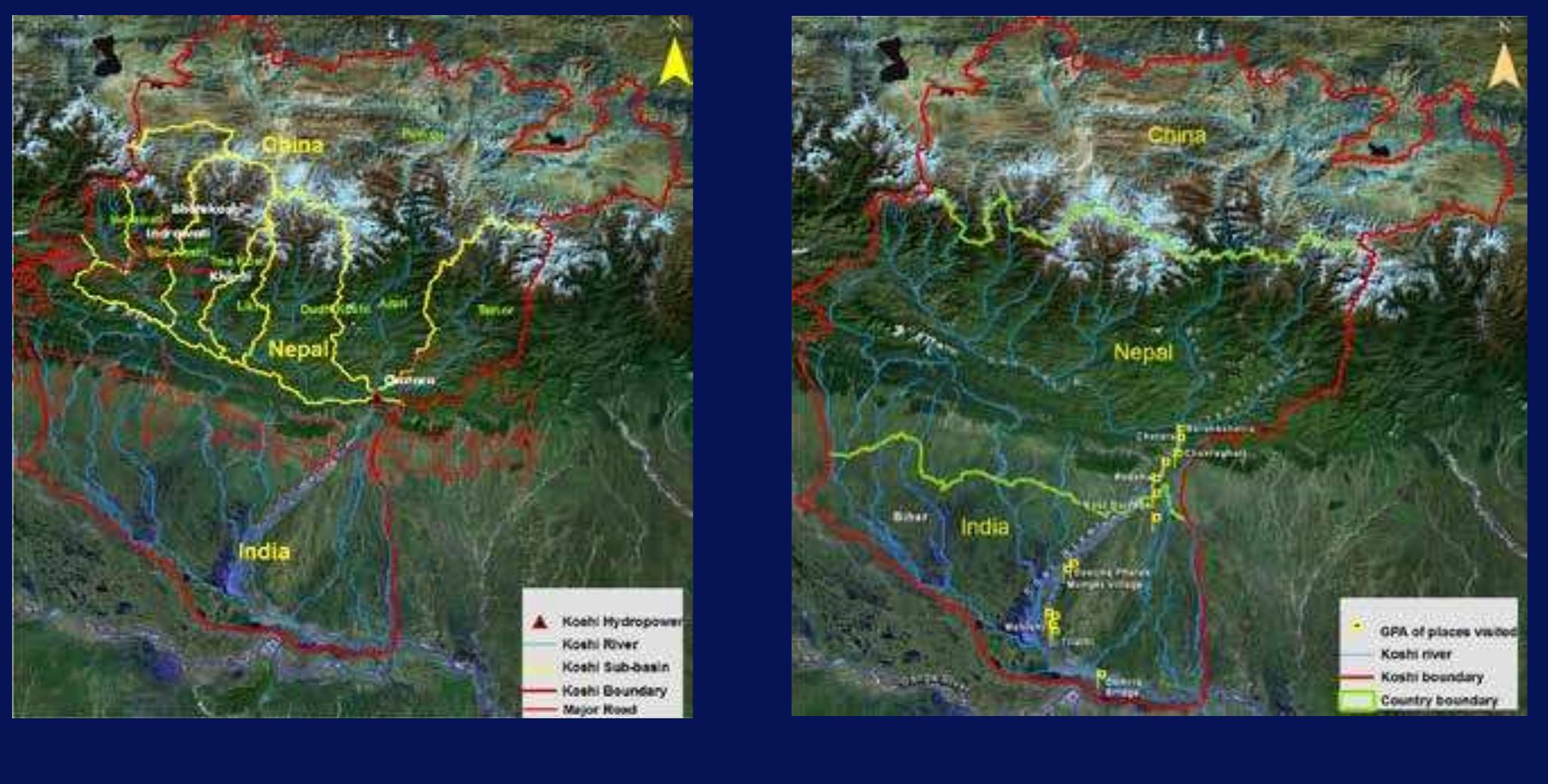 Map of the koshi river system (left) and koshi river basin
