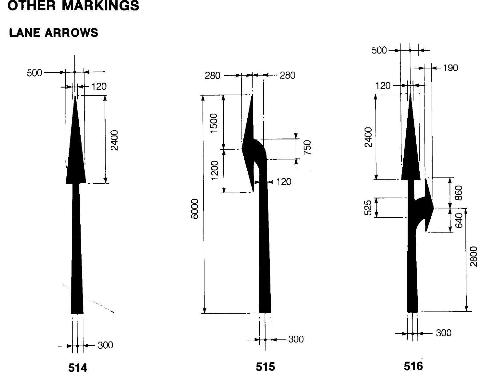Markings 514, 515 and 516 are used on multi-lane approaches