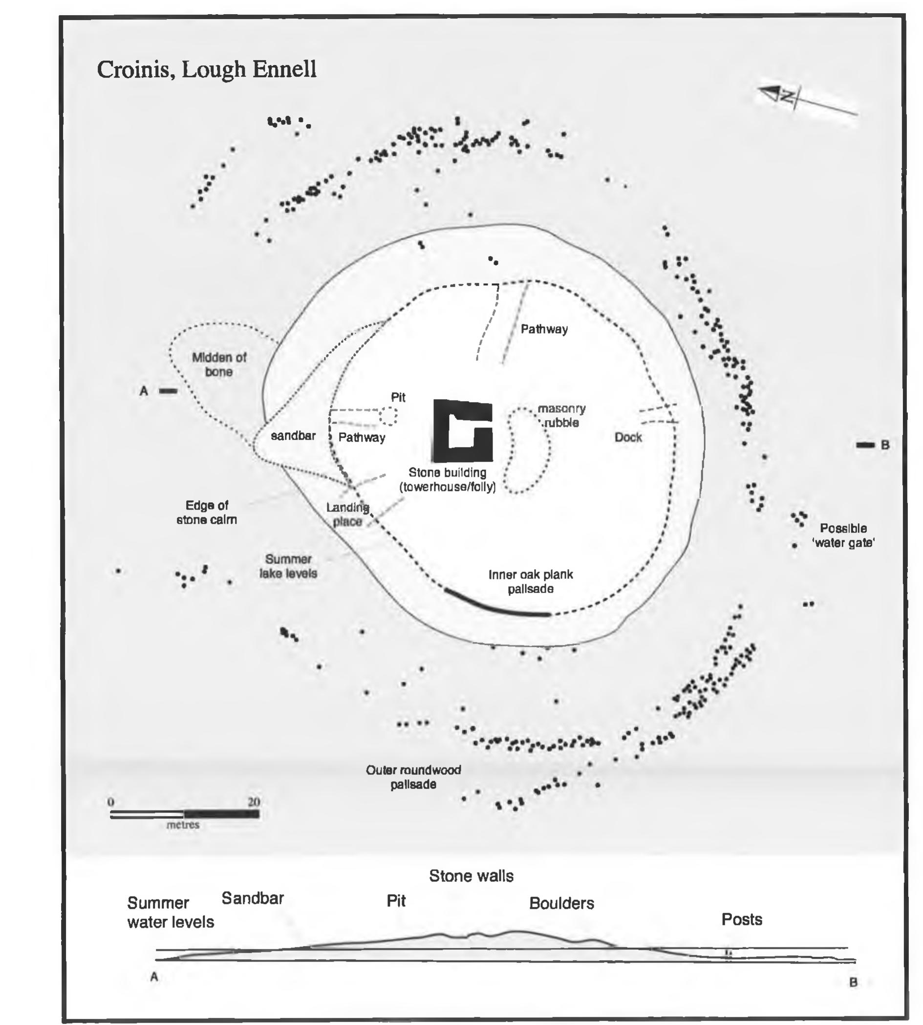31: plan and cross-section of early medieval royal crannog
