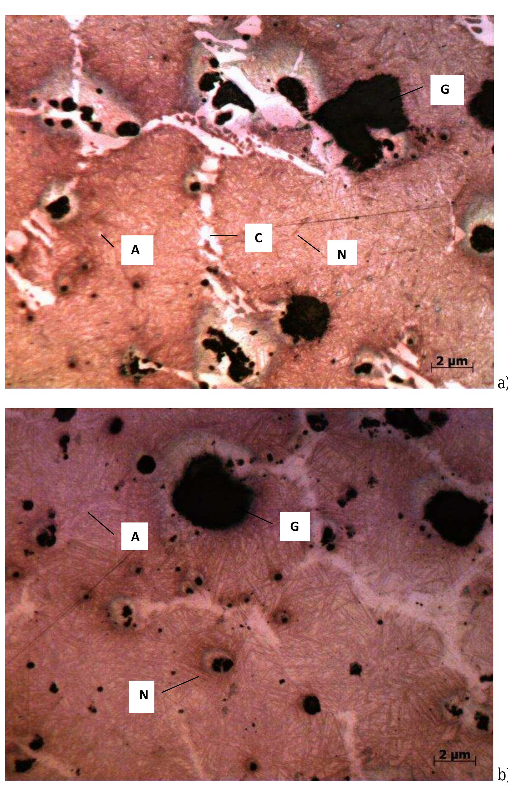 Microstructure of the sample,etchant: 2% picral, 500x. a)