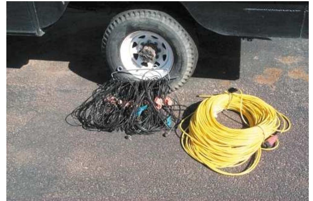 2. string of geophones on a hoop and cables used in seismic