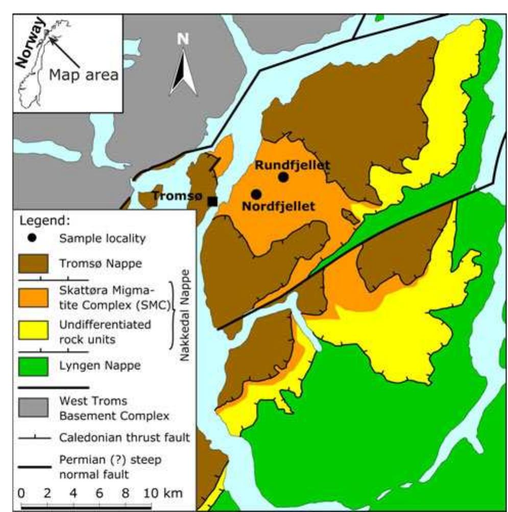 Tectonostratigraphic map of the tromsg area, showing the