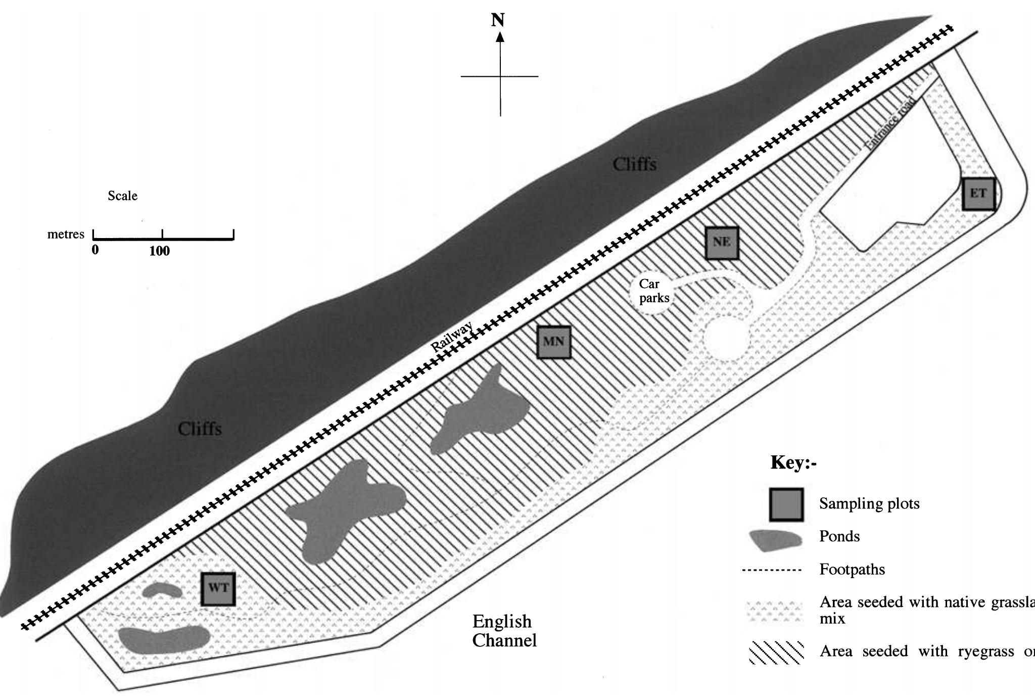 Diagram of samphire hoe site showing sampling zones,