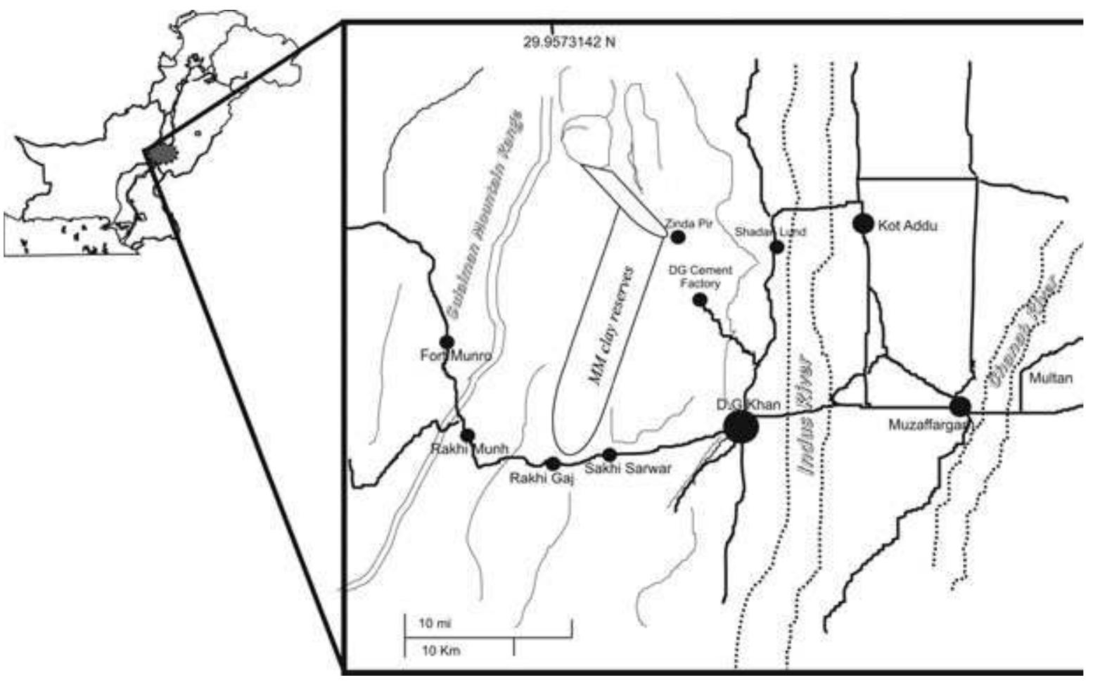 Map of the sampling site showing clay deposits.