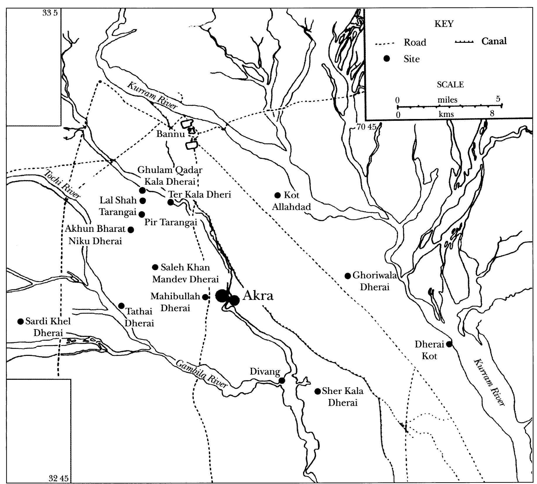 Map of bannu basin, showing main early historic sites shown