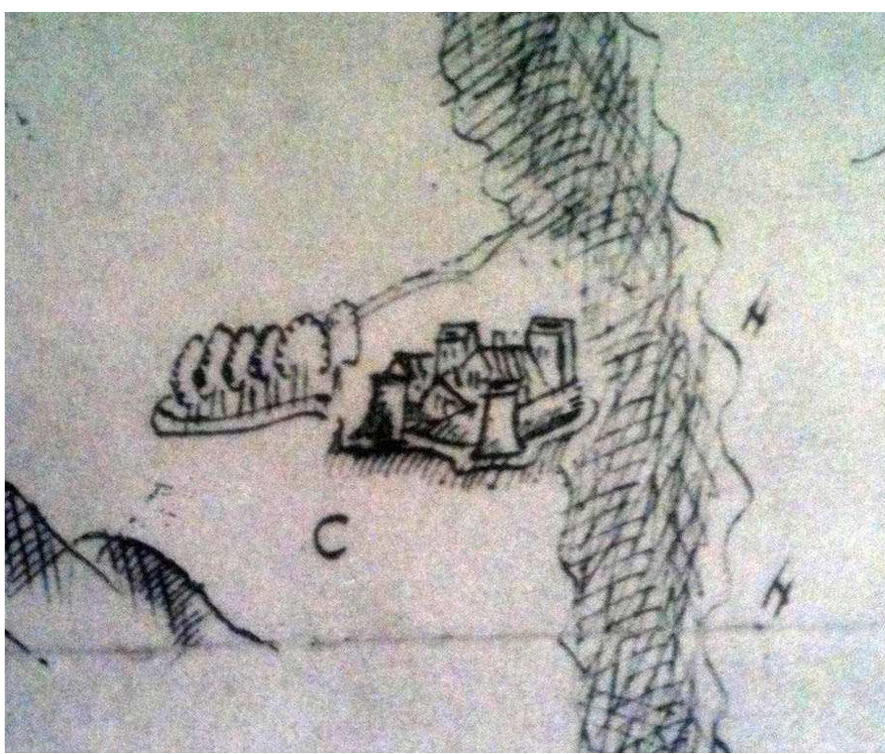 B: detail of ashby's 1600 map showing elagh castle