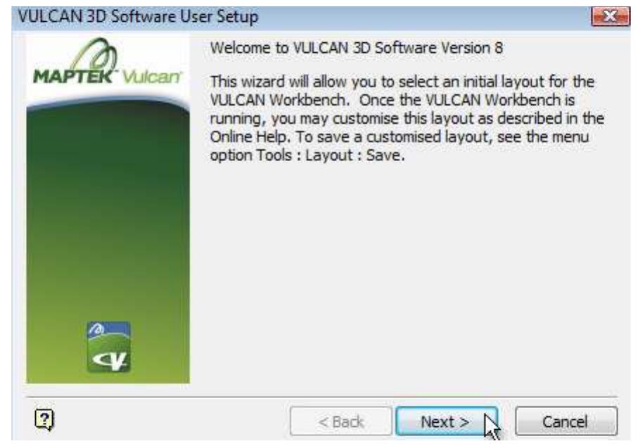 -10 vulcan 3d software user setup wizard — workbench layout