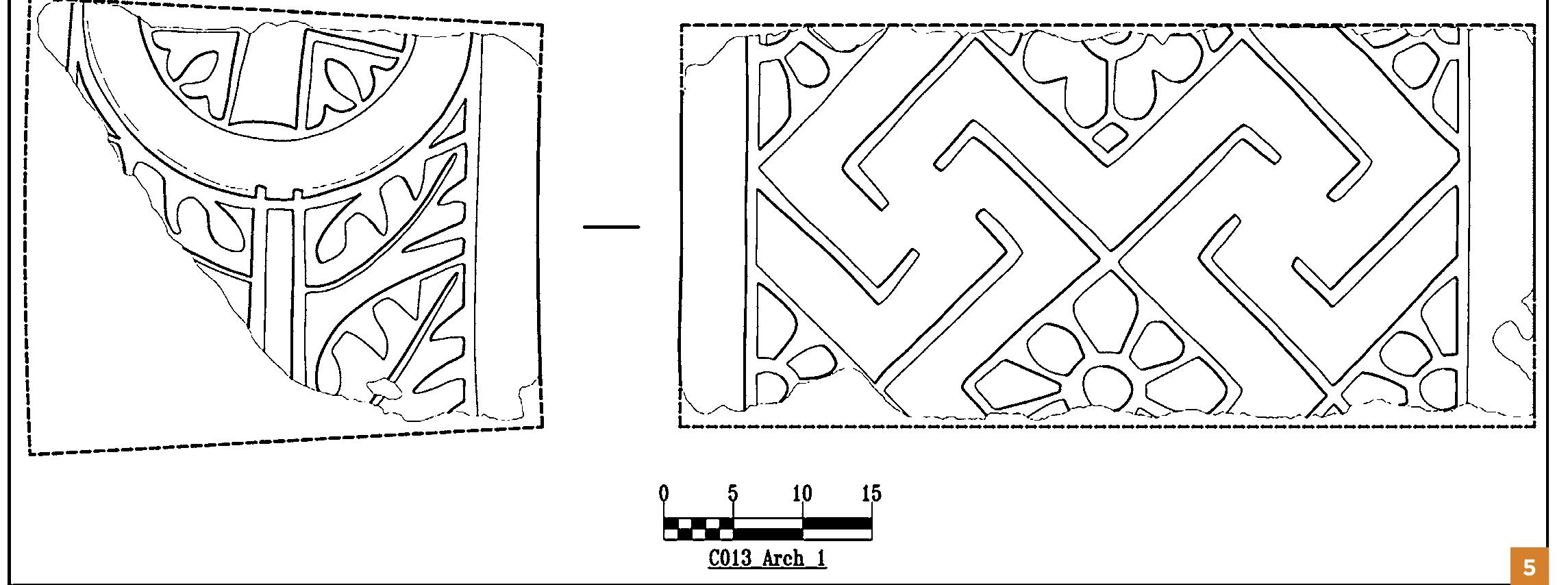 5 digital drawing of a limestone arch fragment from the