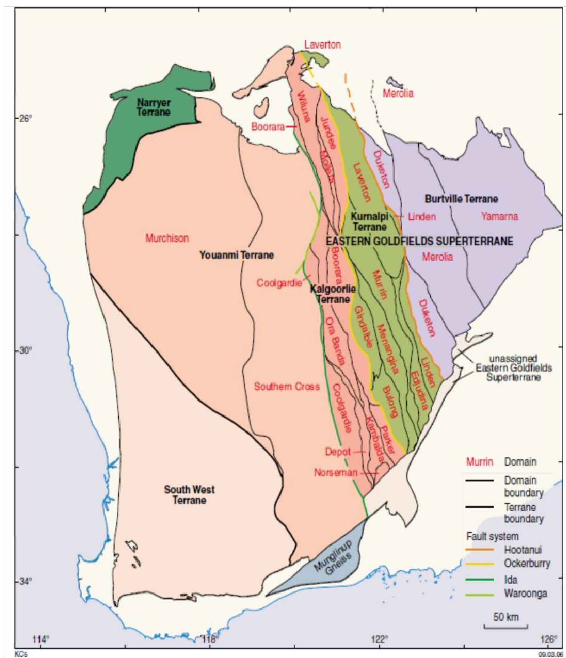 Map of the yilgarn craton in western australia showing