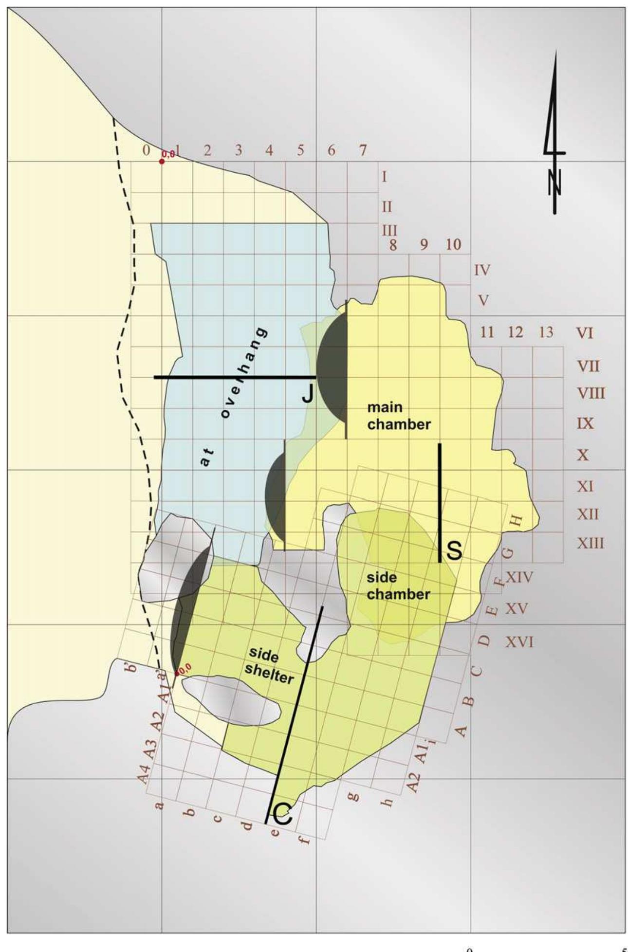 Cave map with cross-section (see fig. 7) location (drawn by