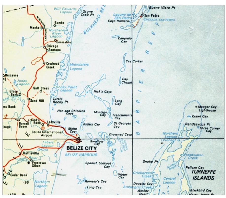 Map showing location of st. george’s caye. st. georges caye