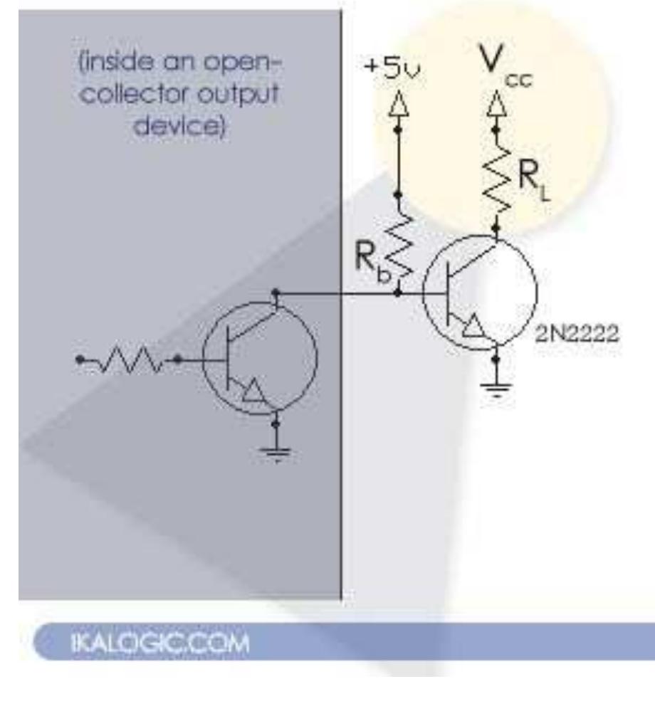2. connecting a transistor to an open-collector output: