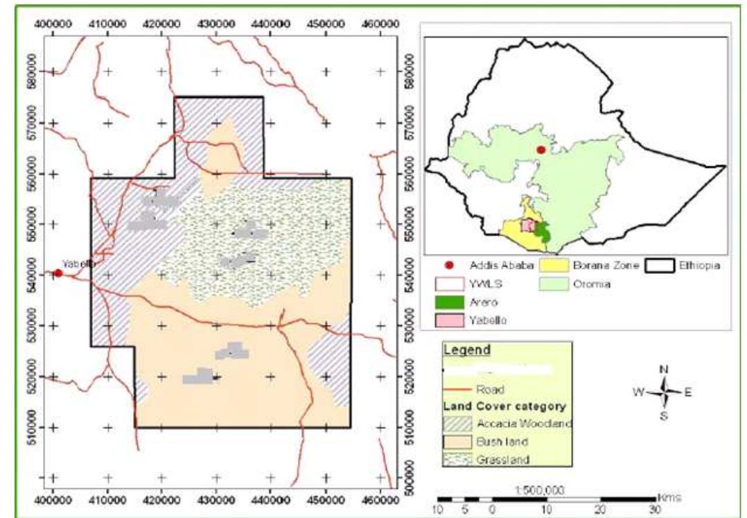 Map of yabello wildlife sanctuary. inset: the map of