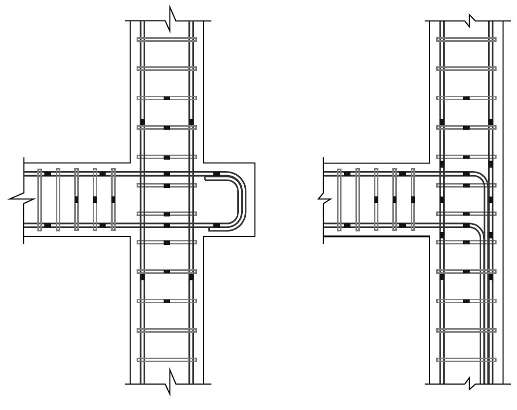 Typical strain gauge locations of specimens to each story