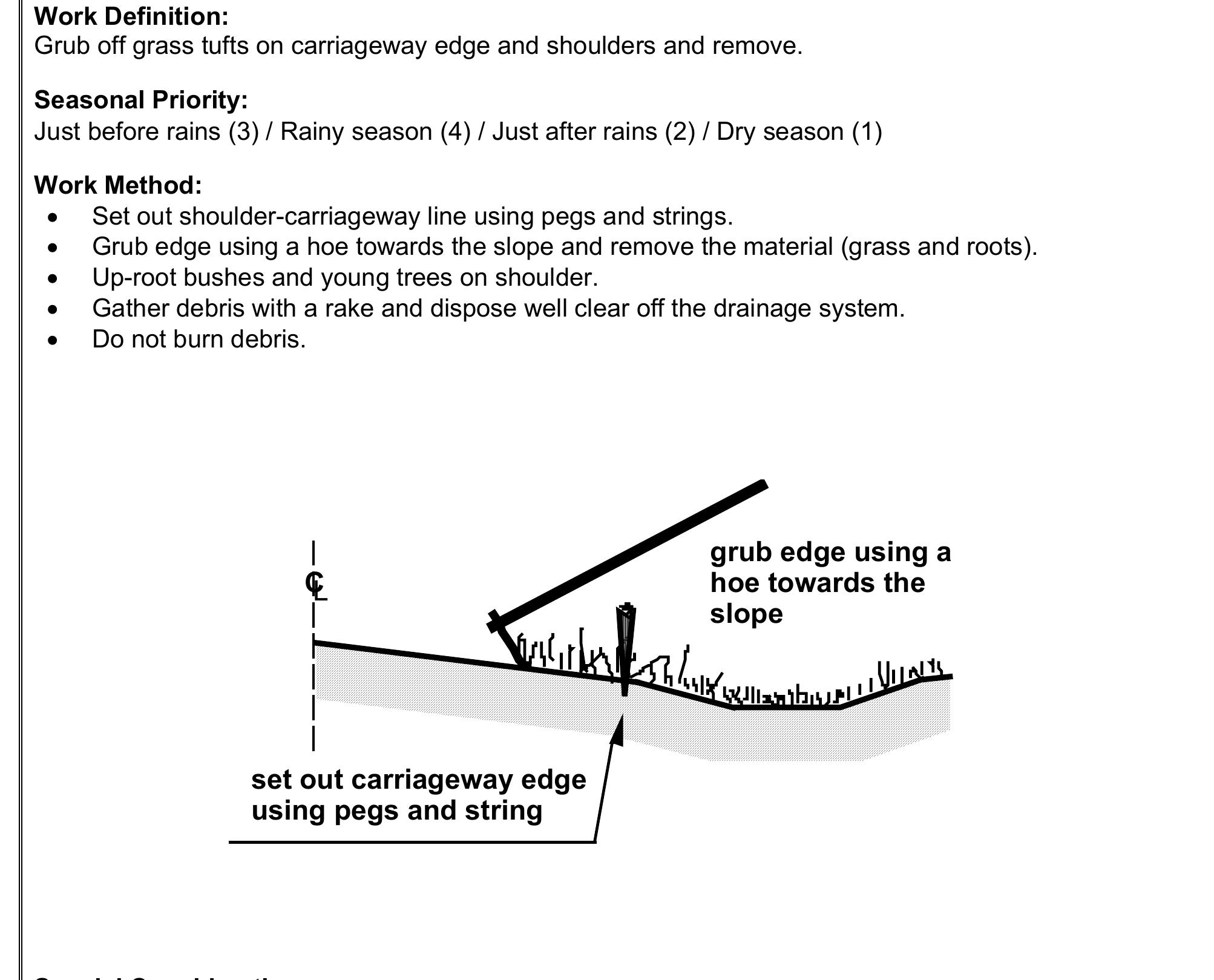 Edge of carriageway and shoulder to be free from vegetation.