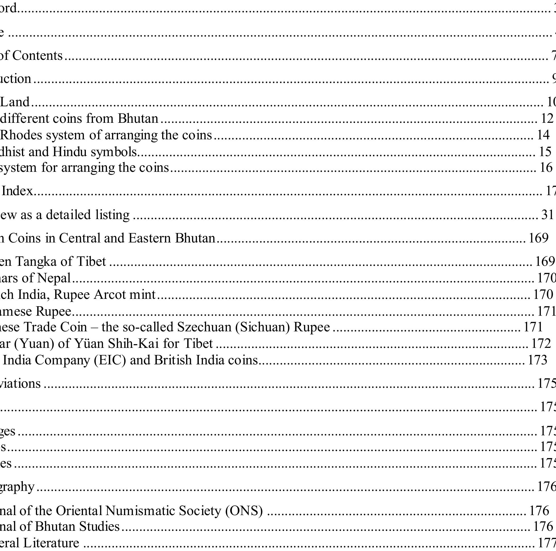 Table 1 - The Coinage of Bhutan / An overview from the