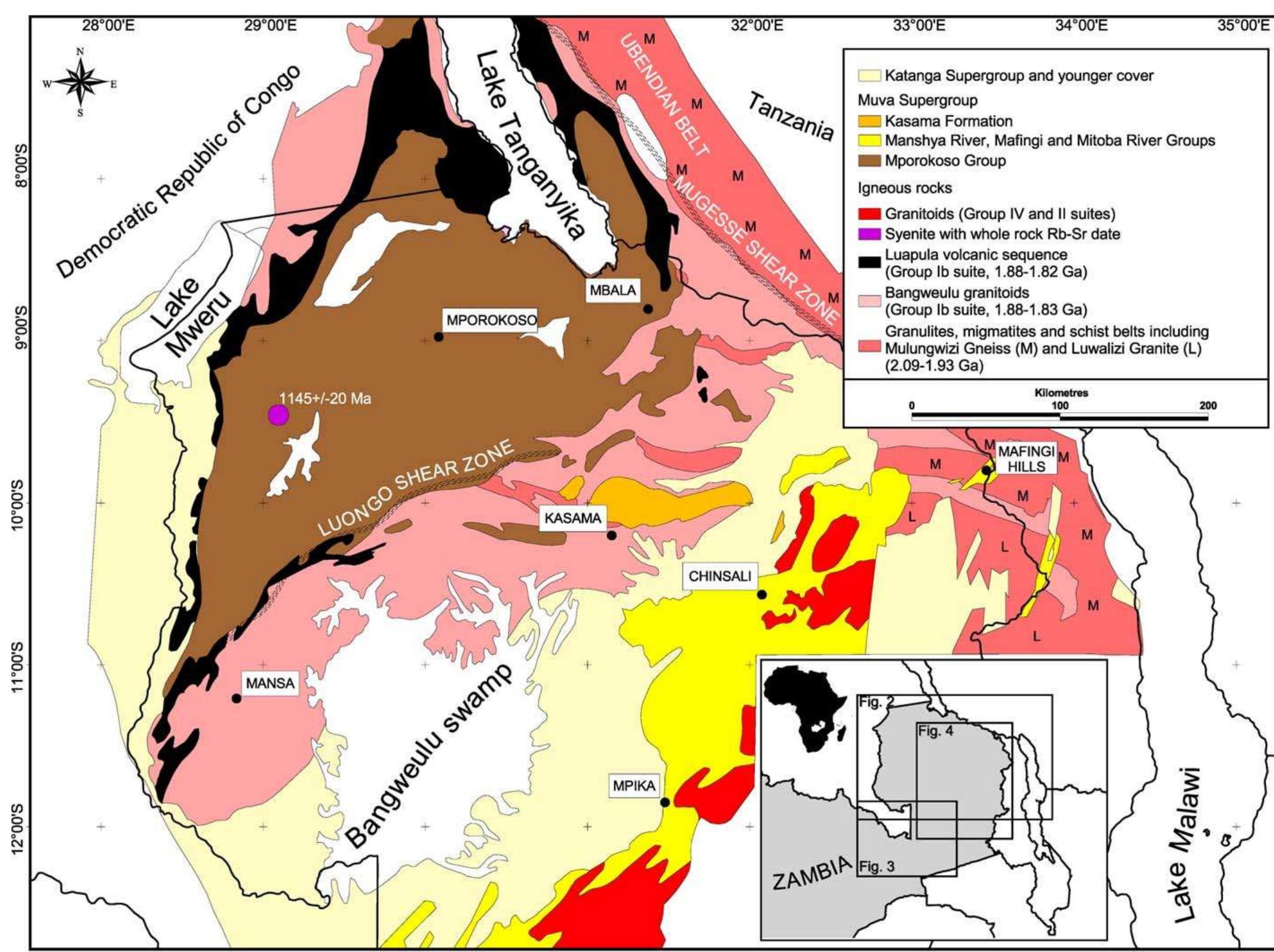 Geological map of northern zambia. assembled and modified