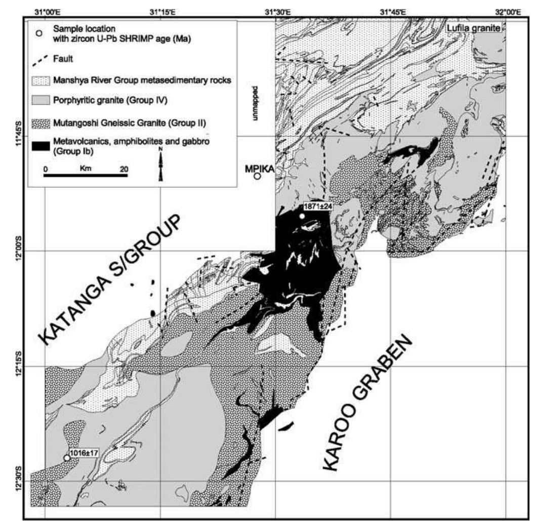 Simplified geological map of the region around mpika,
