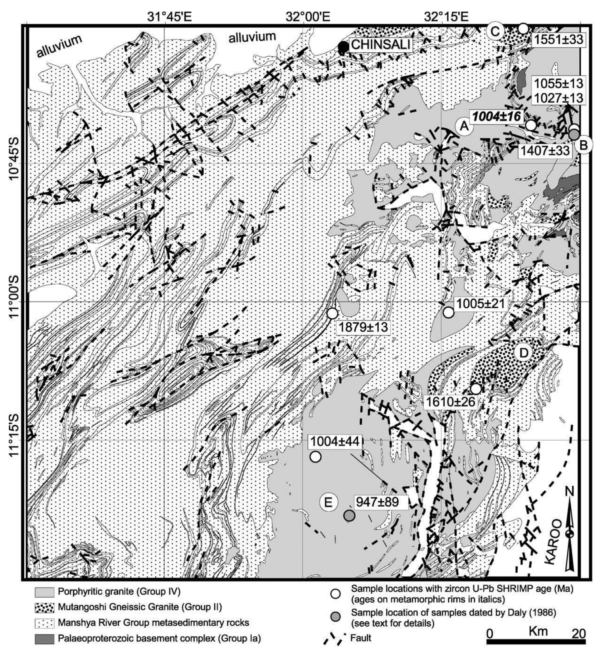 Simplified geological map of the region around chinsali,