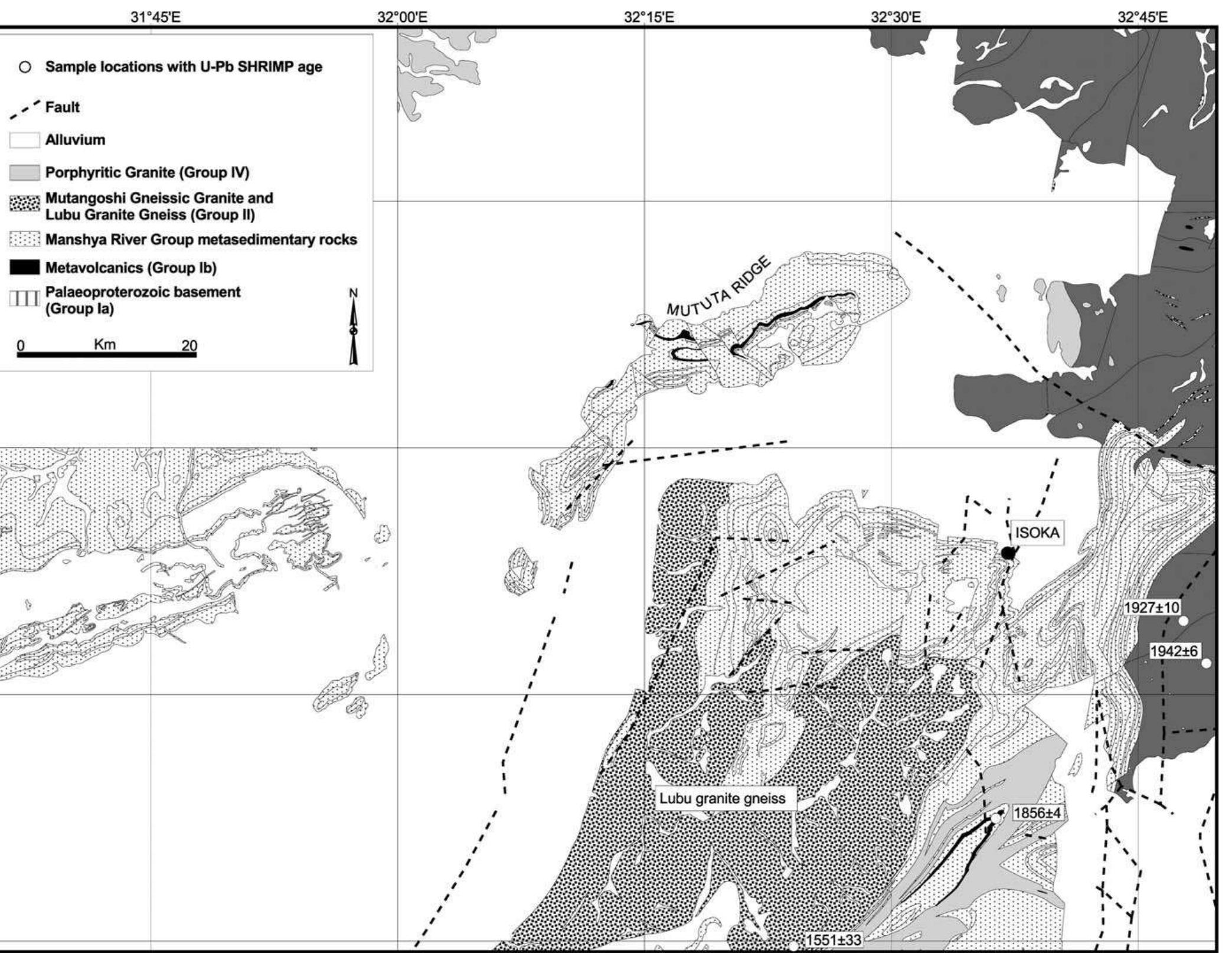 Simplified geological map of the region around isoka, based