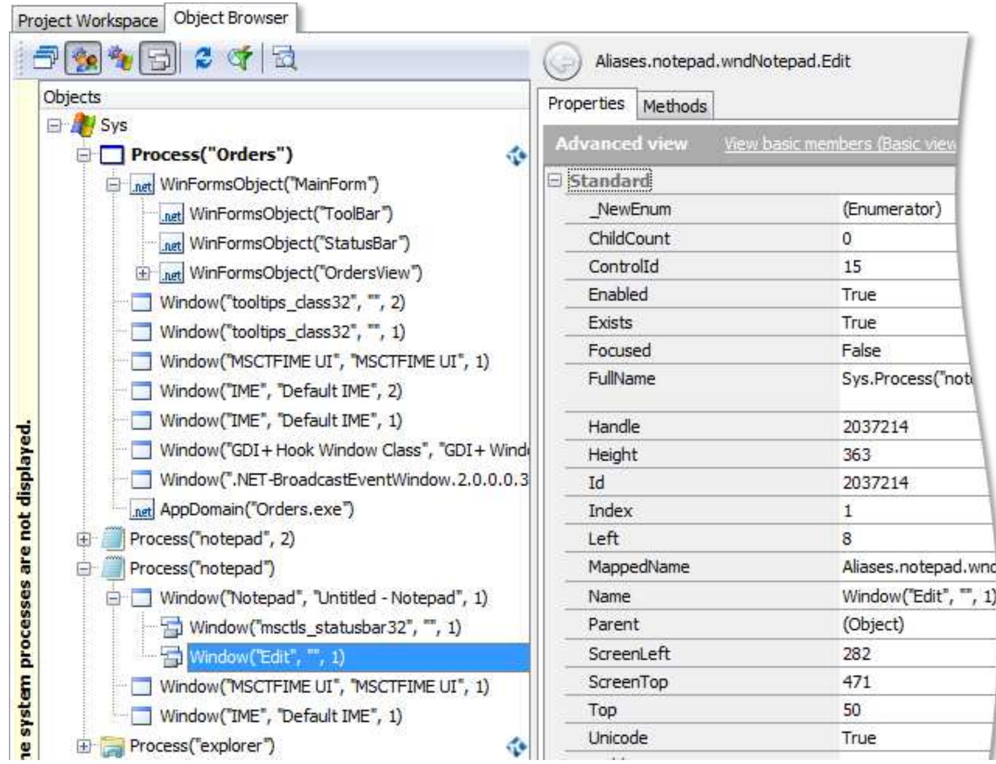 The object structure is shown in the object browser panel: