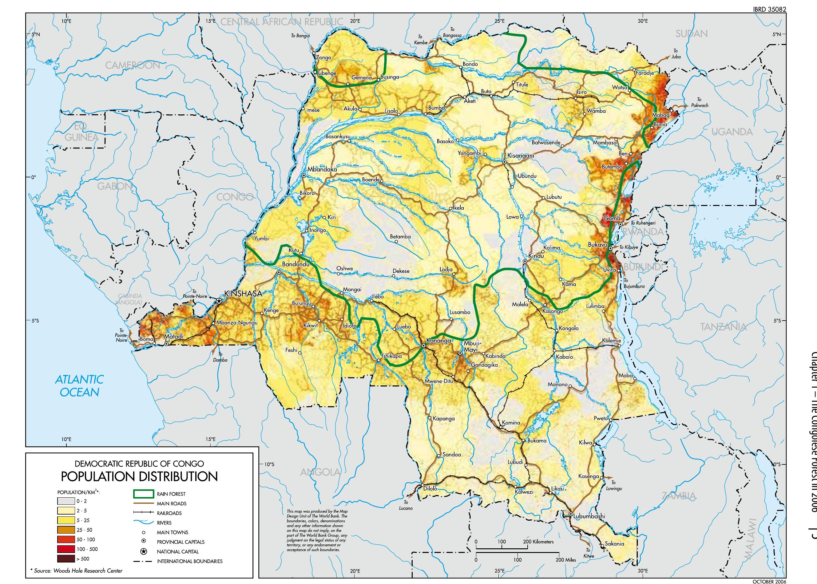 Map 3. population distribution in the drc. population is