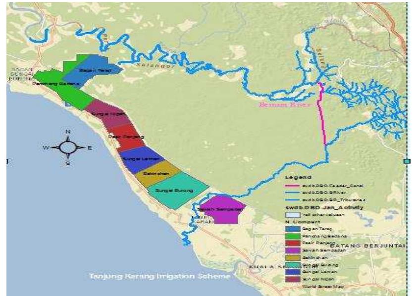 Map of tanjung karang irrigation scheme showing sawah