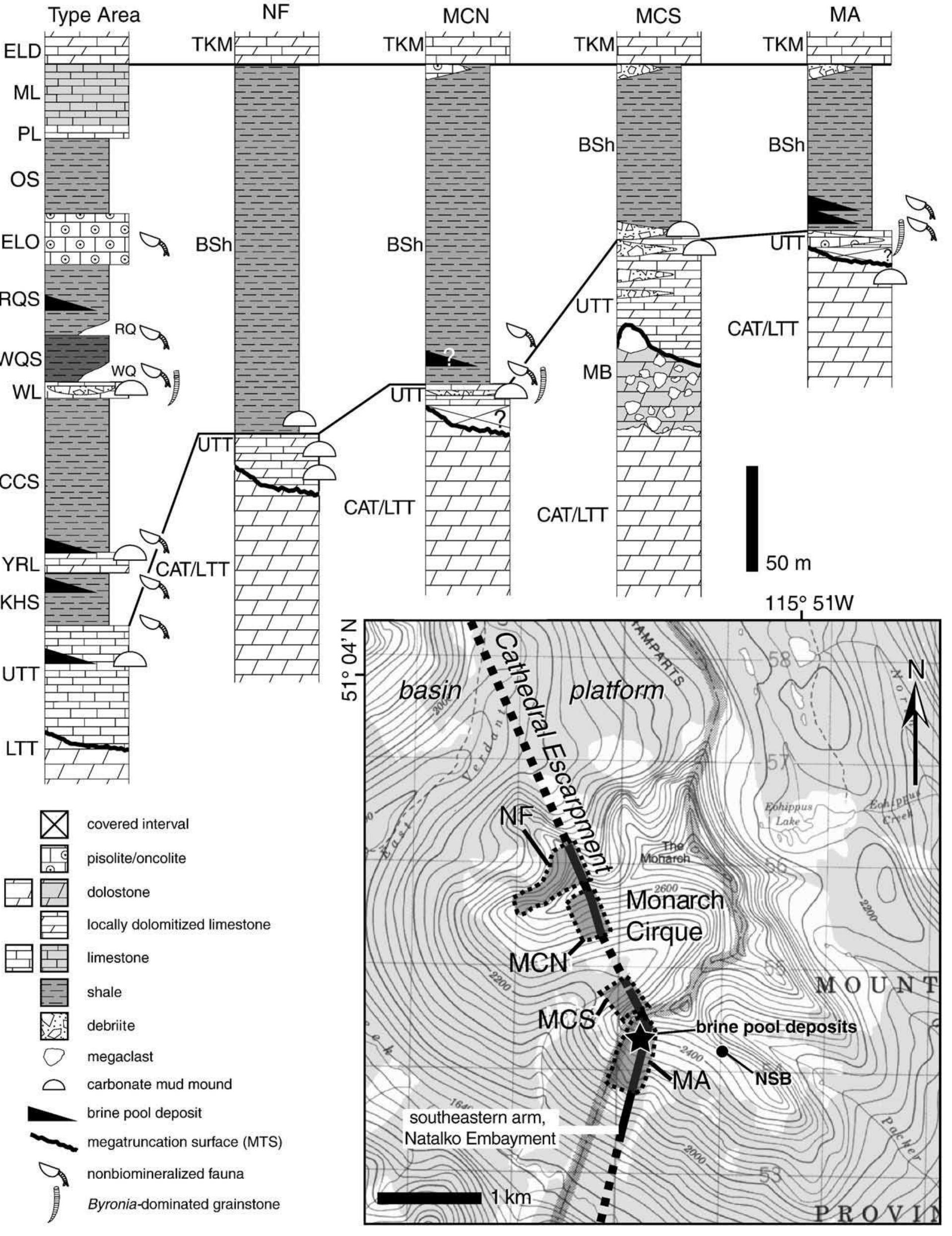 Topographic map of the monarch (lower right). elevations in