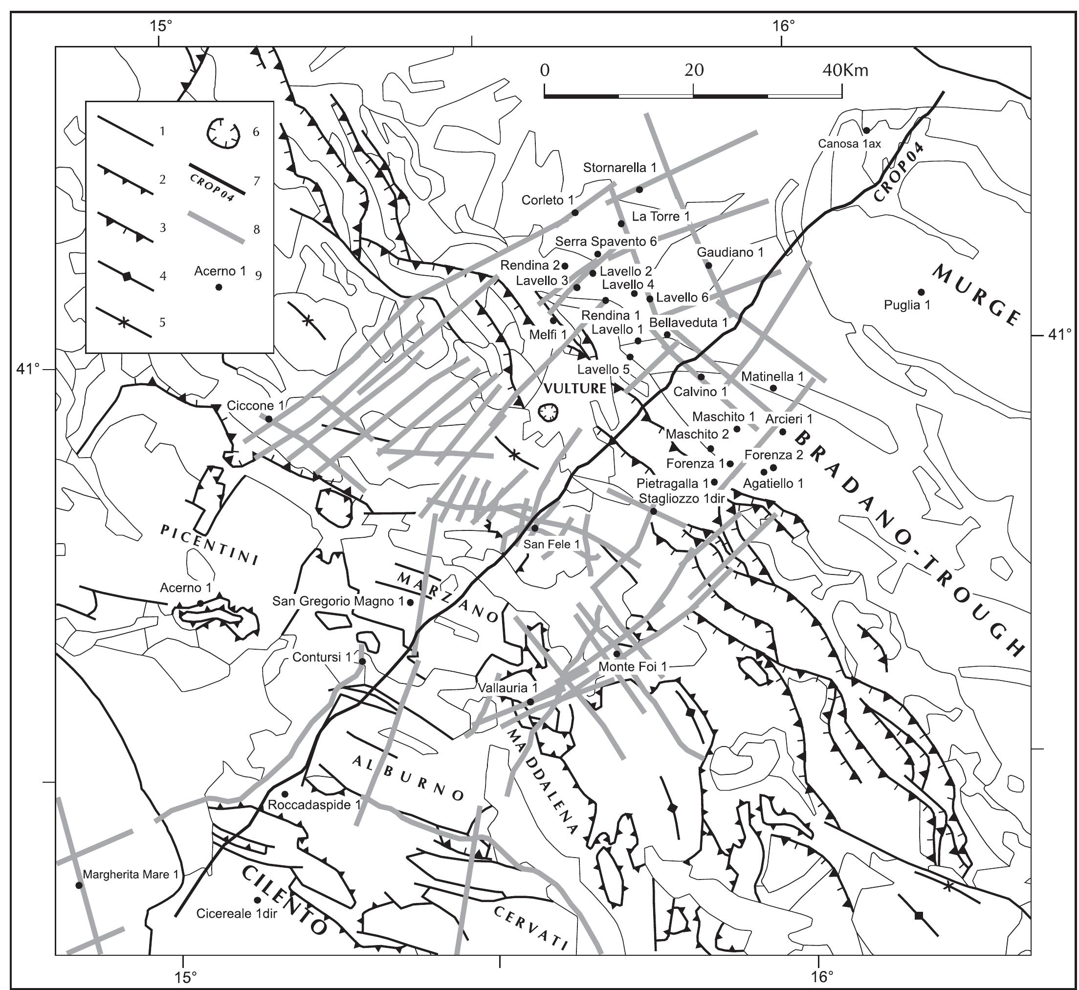- base map showing the trace of the crop-04 reflection
