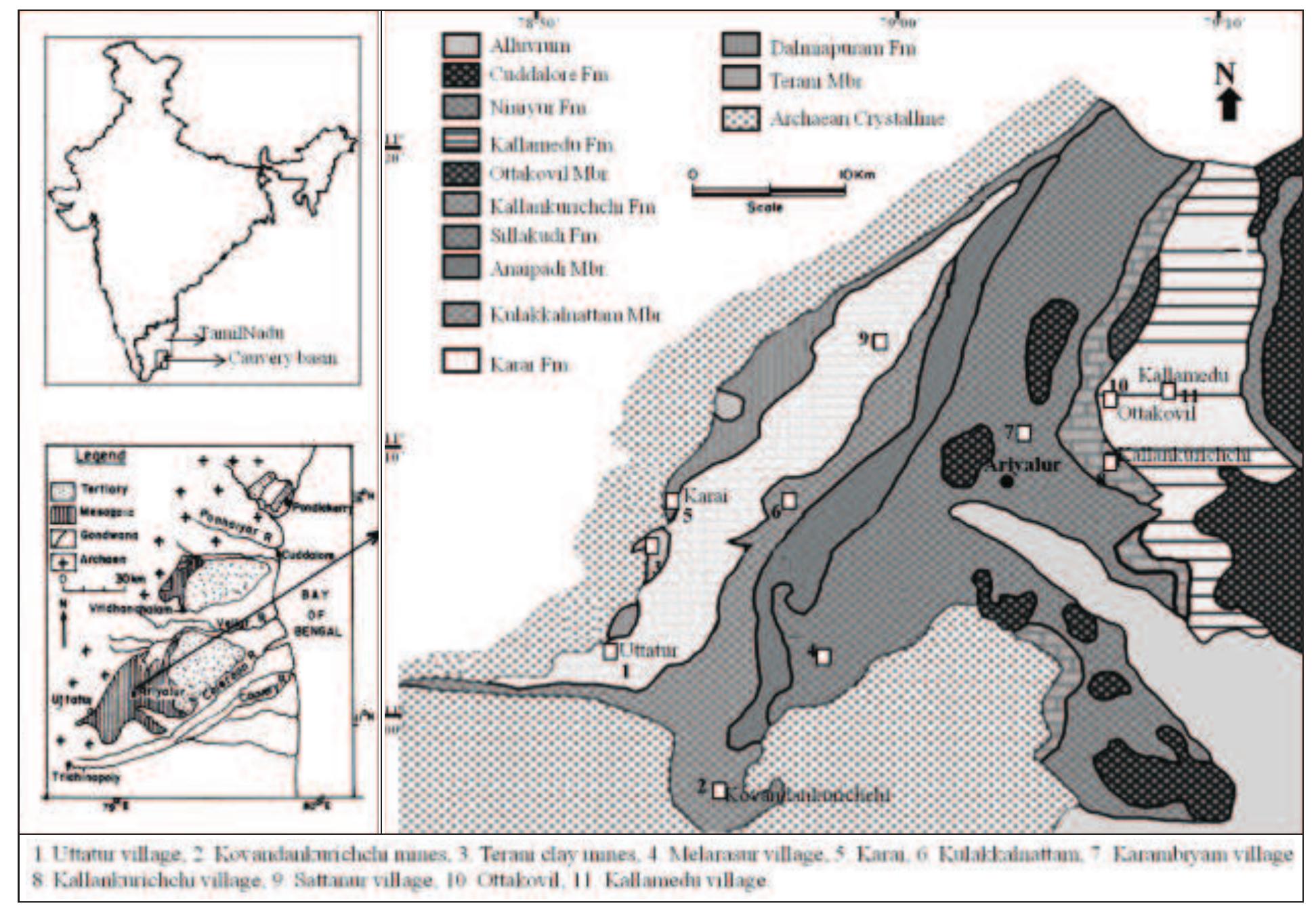 Geological map of cretaceous outcrops of ariyalur area.