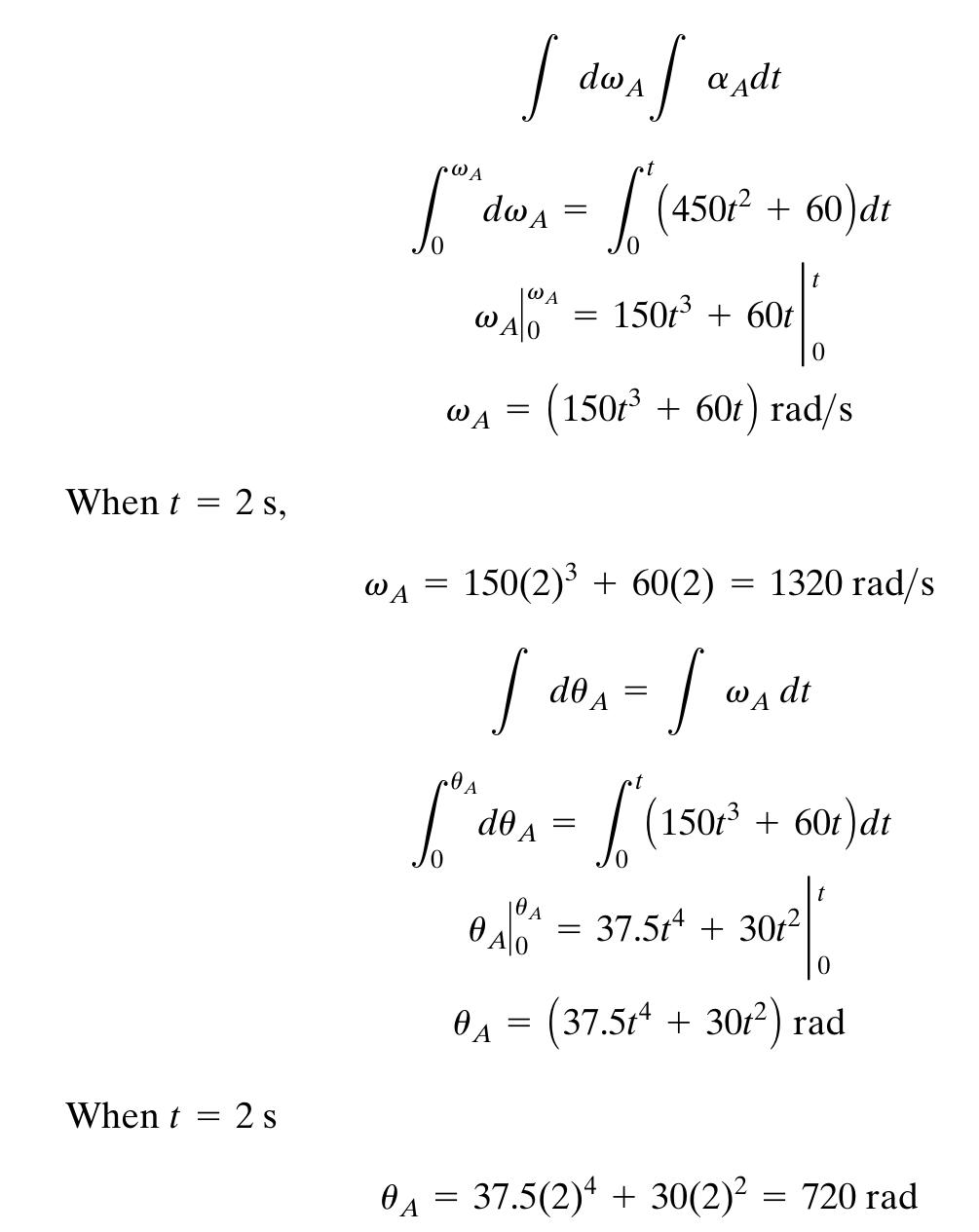 Motion of gear a: applying the kinematic equation of
