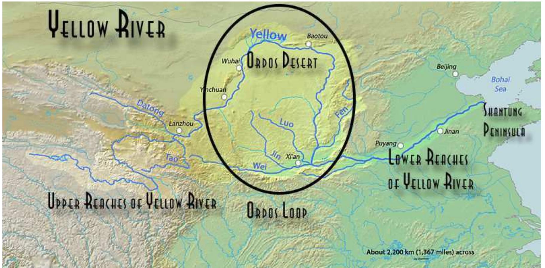 The yellow river system and its tributaries such as the wei,