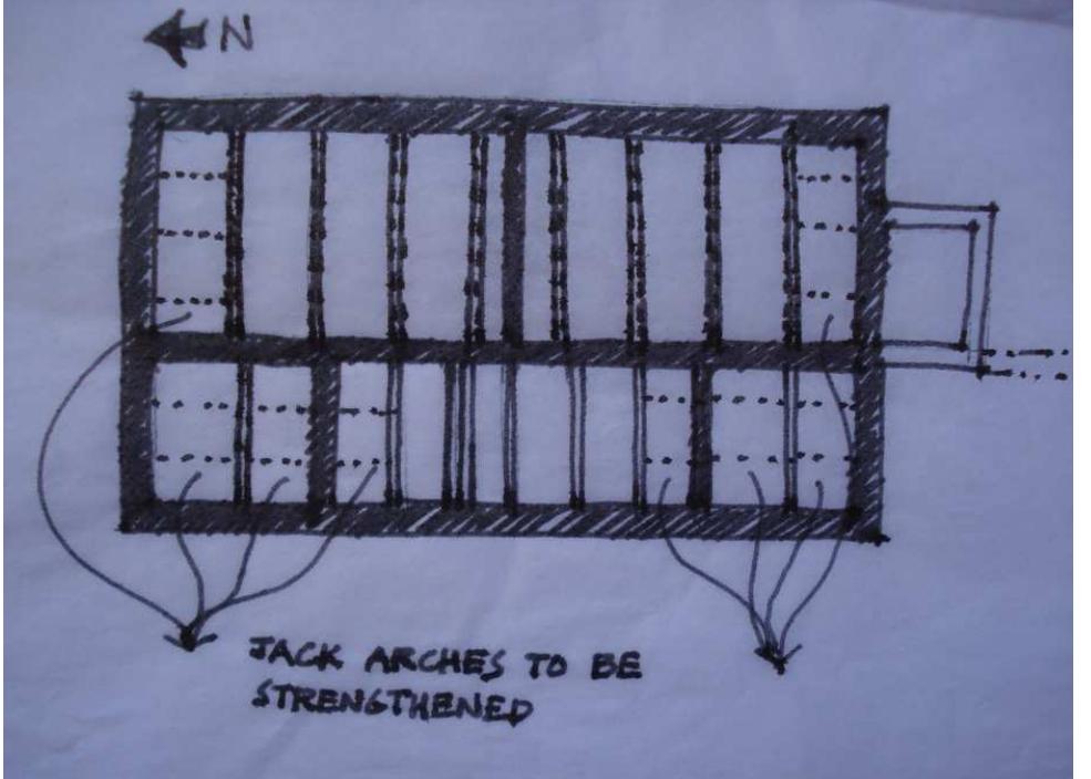 Plan of asi building showing location of jack-arches to be