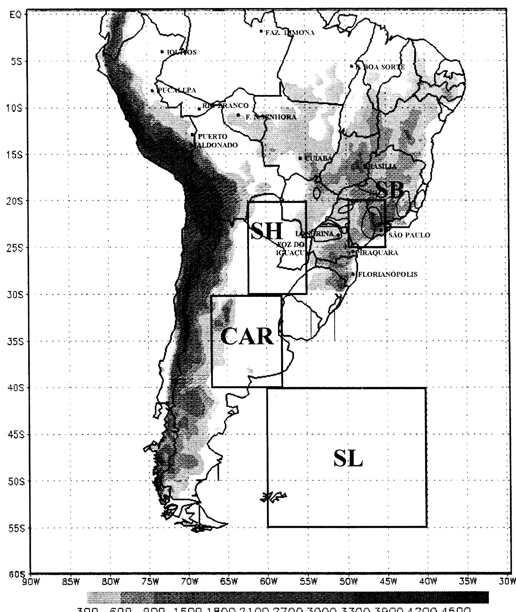Fic. 1. terrain map for stations in brazil and peru, for