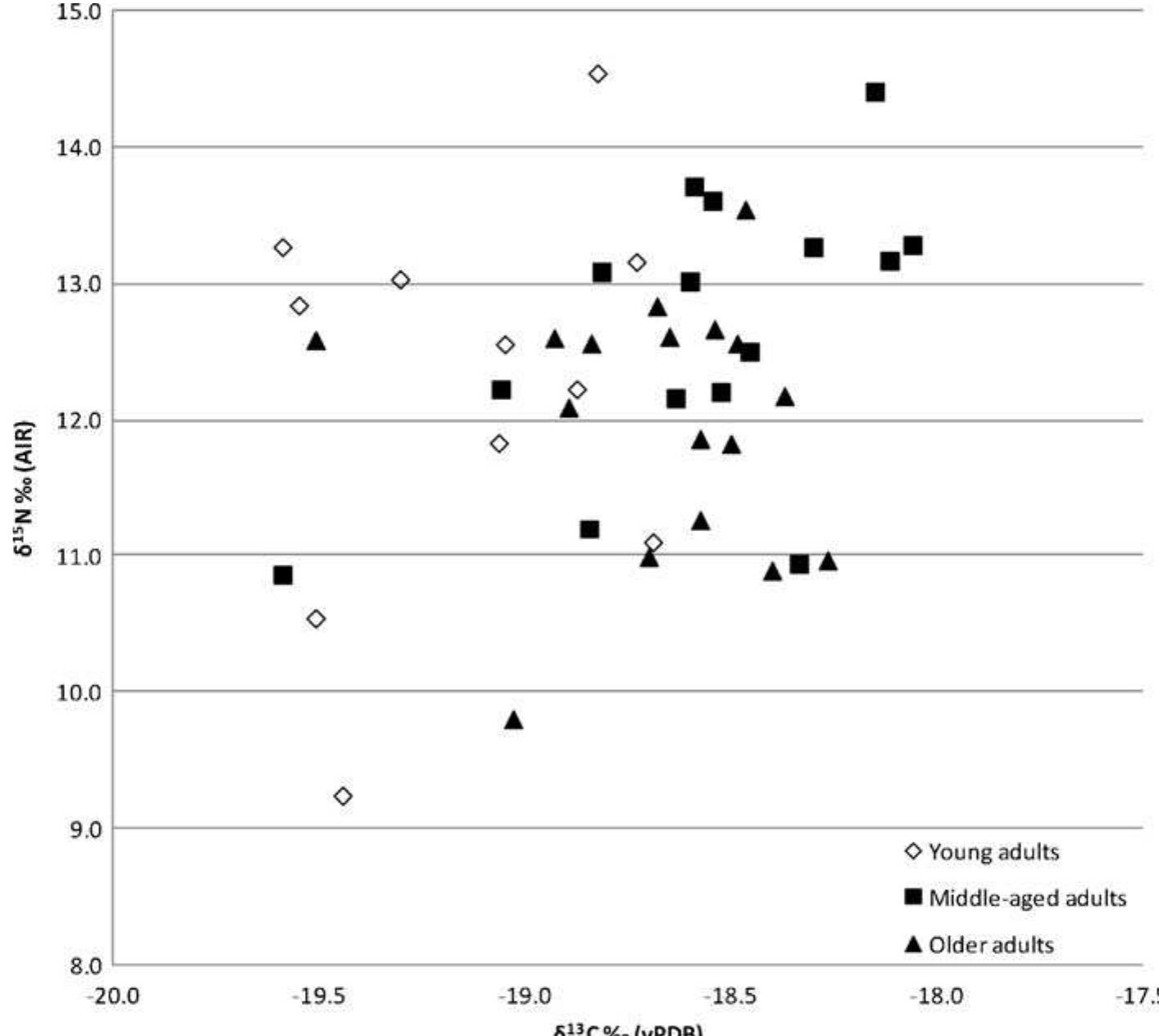 Human isotope data according to age stage (young adults