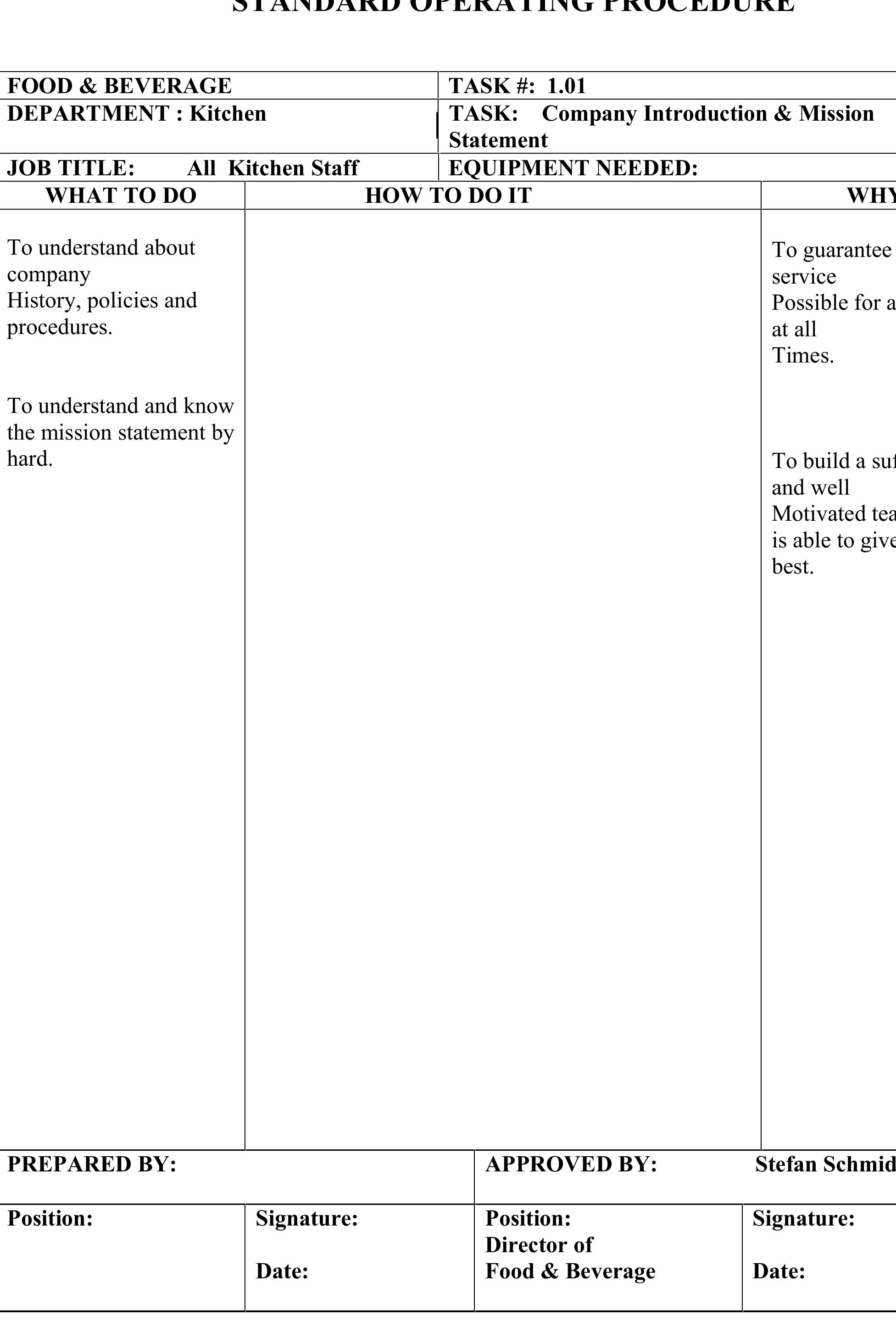 (PDF) STANDARD OPERATION PROCEDURES FOOD & BEVERAGE KITCHEN Agenda