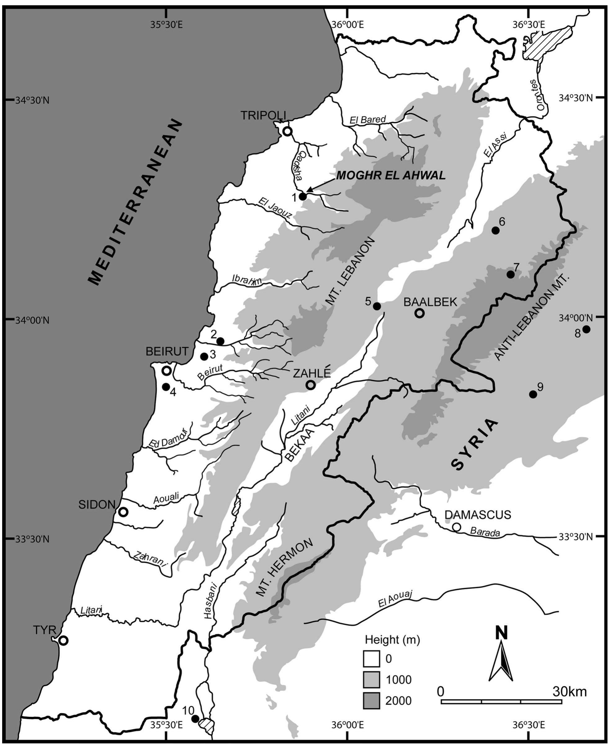 Map of lebanon and adjacent regions showing location of
