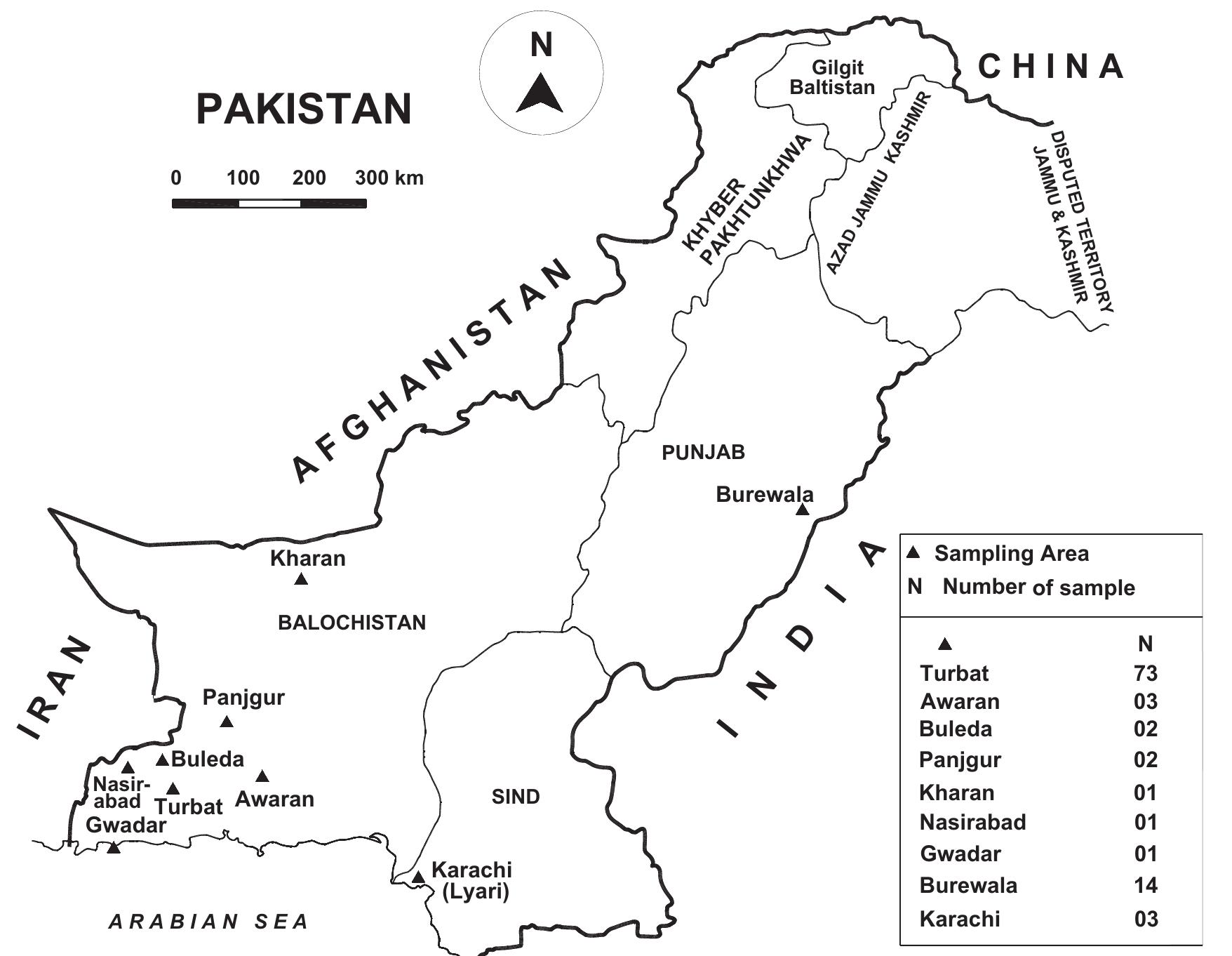 Map of pakistan showing sampling areas for makrani